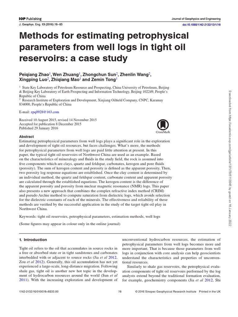Methods For Estimating Petrophysical Parameters From Well Logs in Tight ...