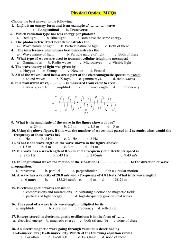 Physical Optics, Mcqs | Download Free PDF | Waves | Light