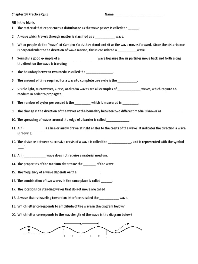 Chapter 14 Praactice Quiz | PDF | Waves | Hertz