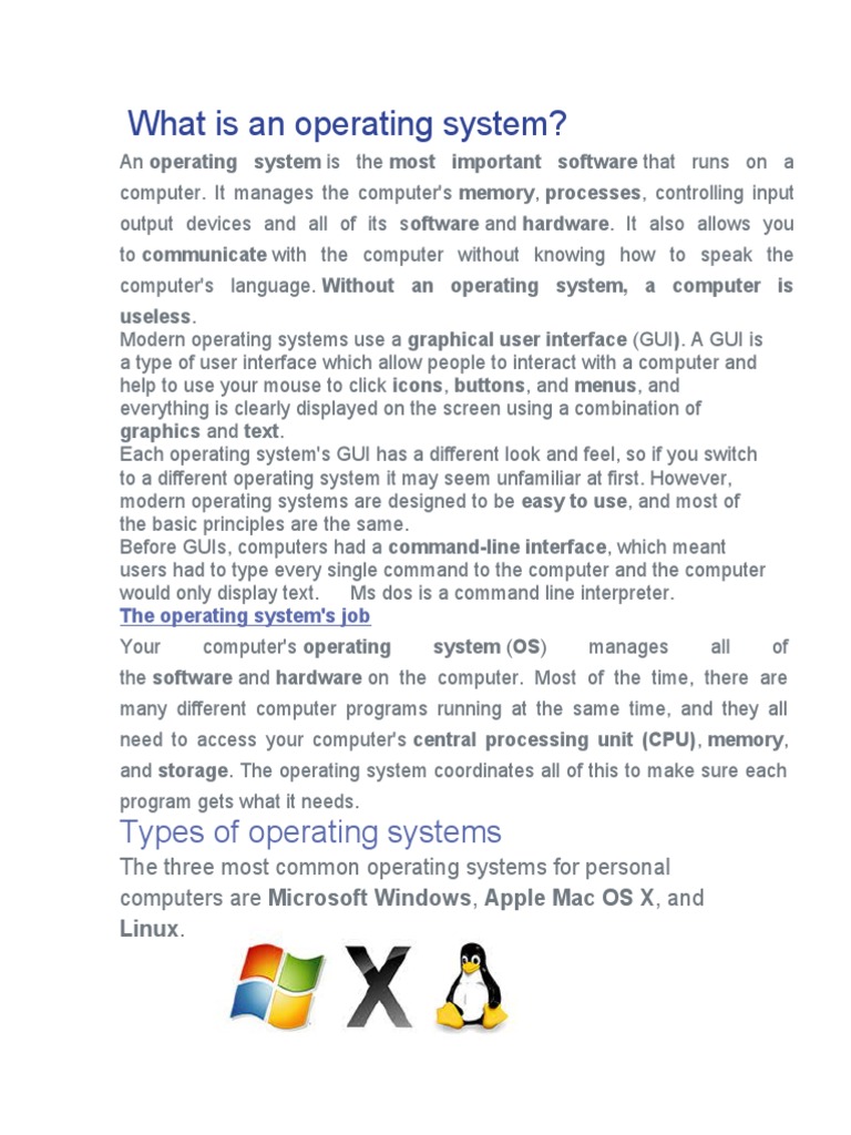 What Is An Operating System?: Types of Operating Systems | PDF | Graphical User Interfaces ...