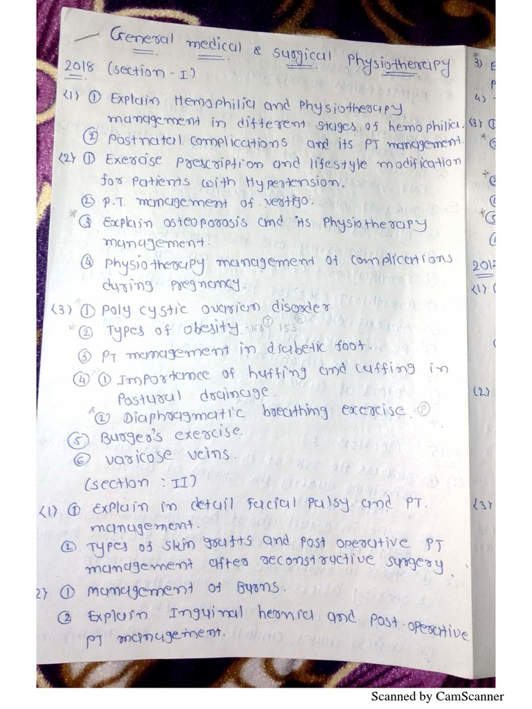 General Medical & Surgical Physiotherapy Questions | PDF