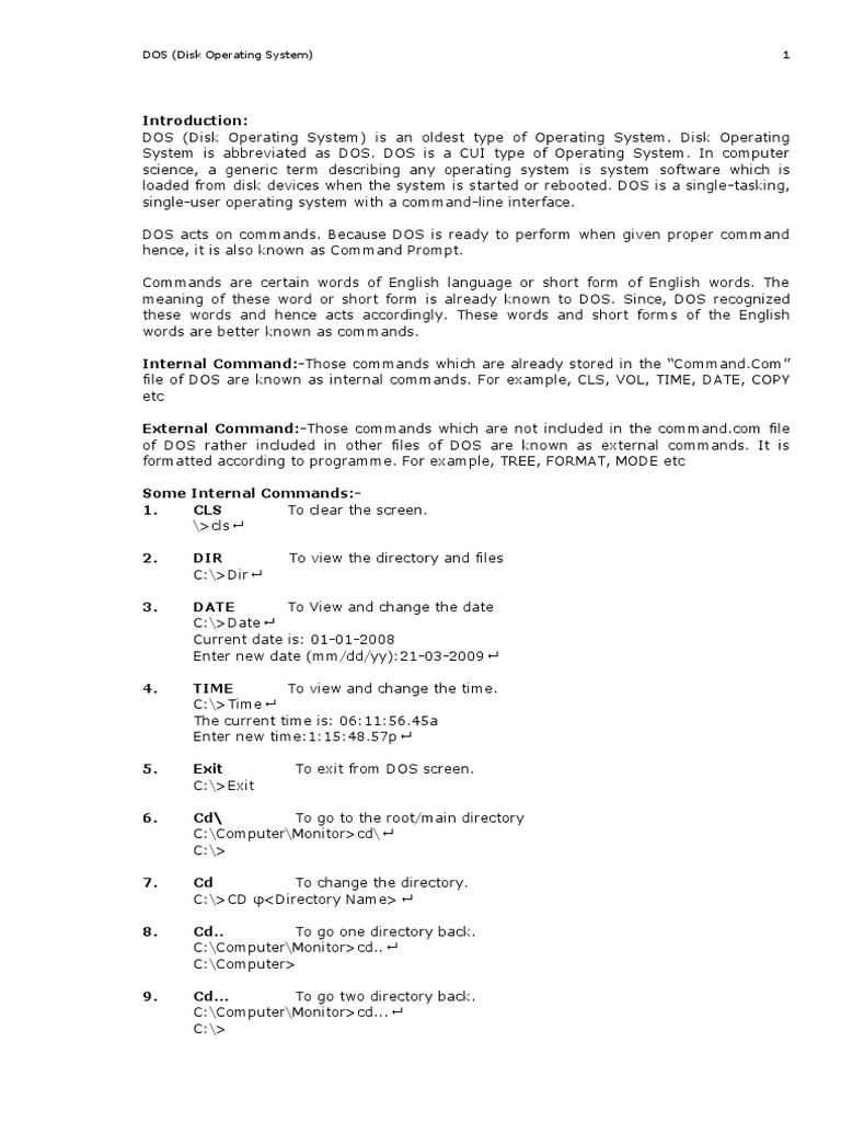 DOS (Disk Operating System) 1 | PDF | Dos | Computer File