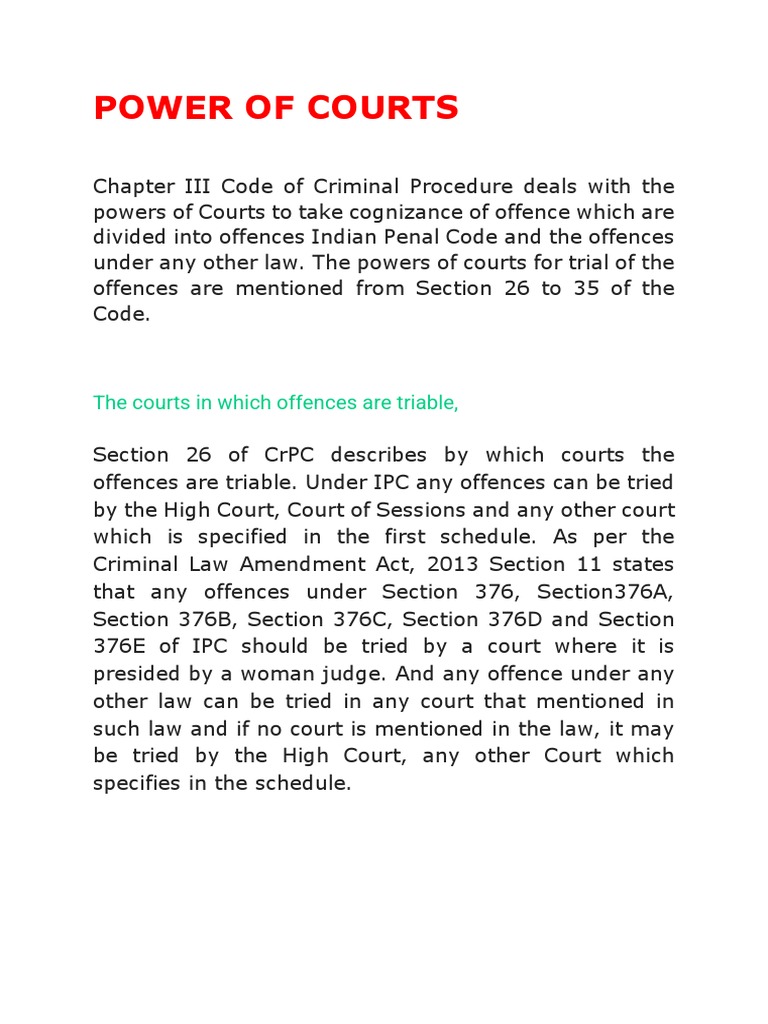 Power of Courts: The Courts in Which Offences Are Triable | PDF | Fine ...