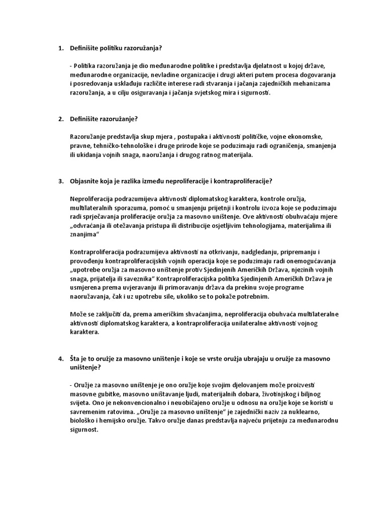 Proliferacija I Politike Razoružanja Priprema Ispita LIČNO | PDF