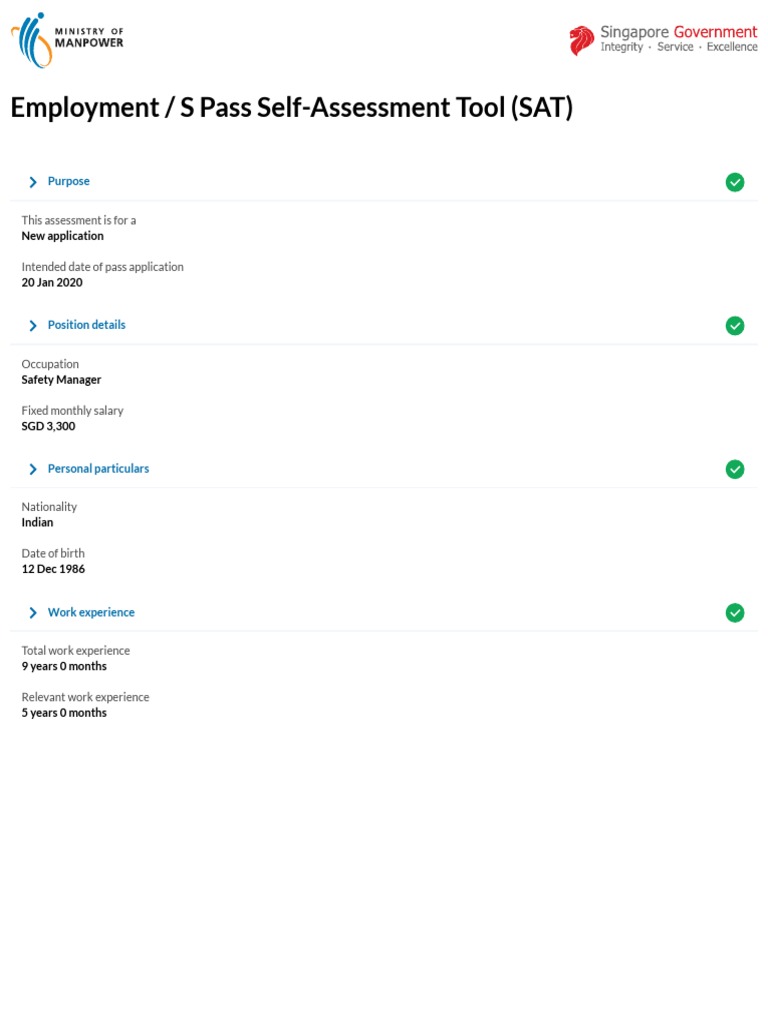 MOM - Employment - S Pass Self Assessment Tool (SAT) | PDF | Career ...