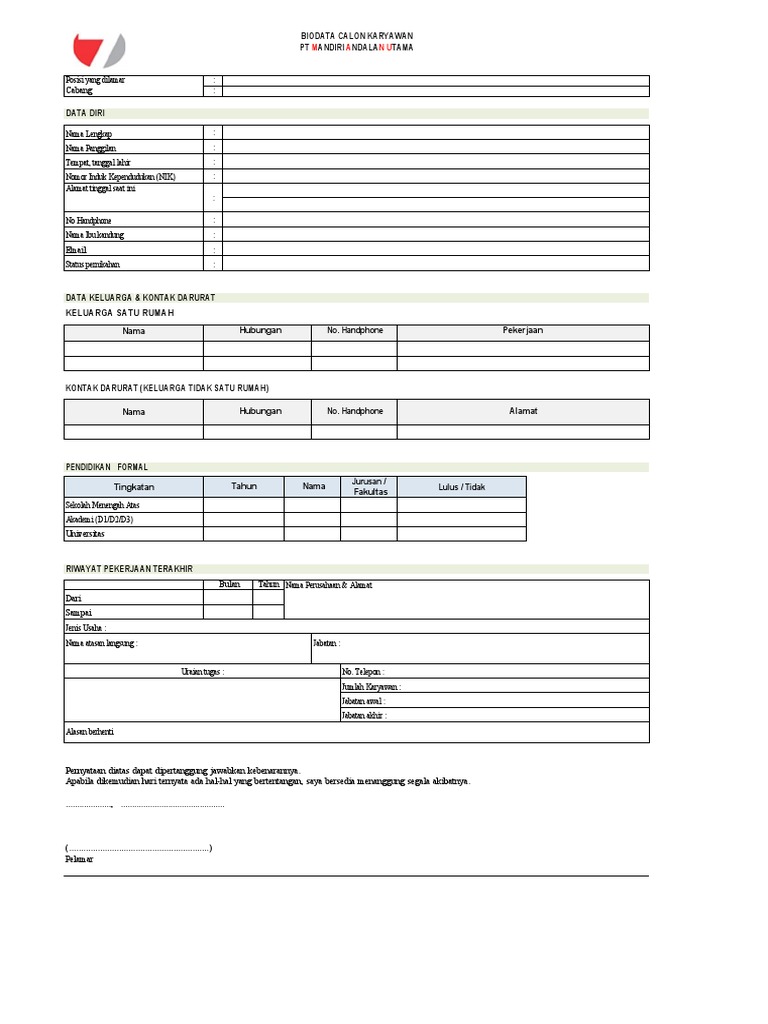 Form Pelamar | PDF
