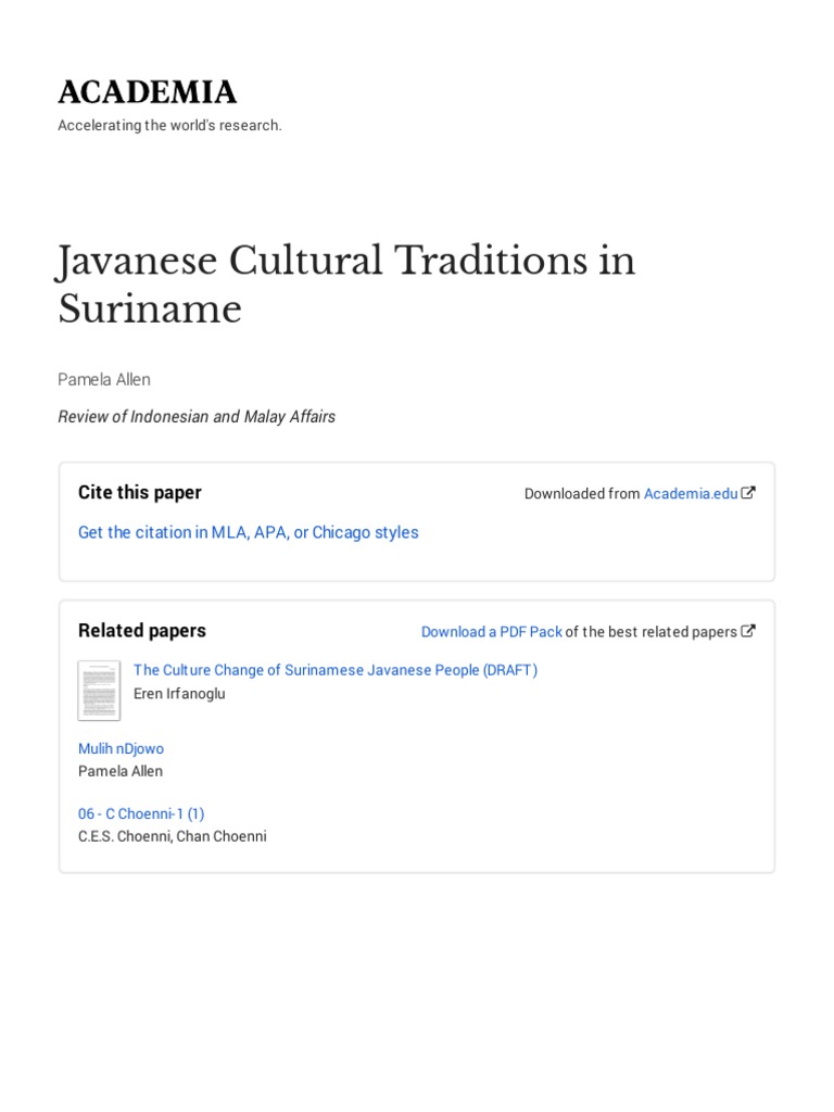 Javanese Cultural Traditions in Suriname: Cite This Paper | PDF | Java ...
