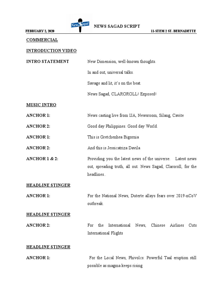 News Sagad Script: 11-Stem 2 St. Bernadette FEBRUARY 2, 2020 | PDF ...