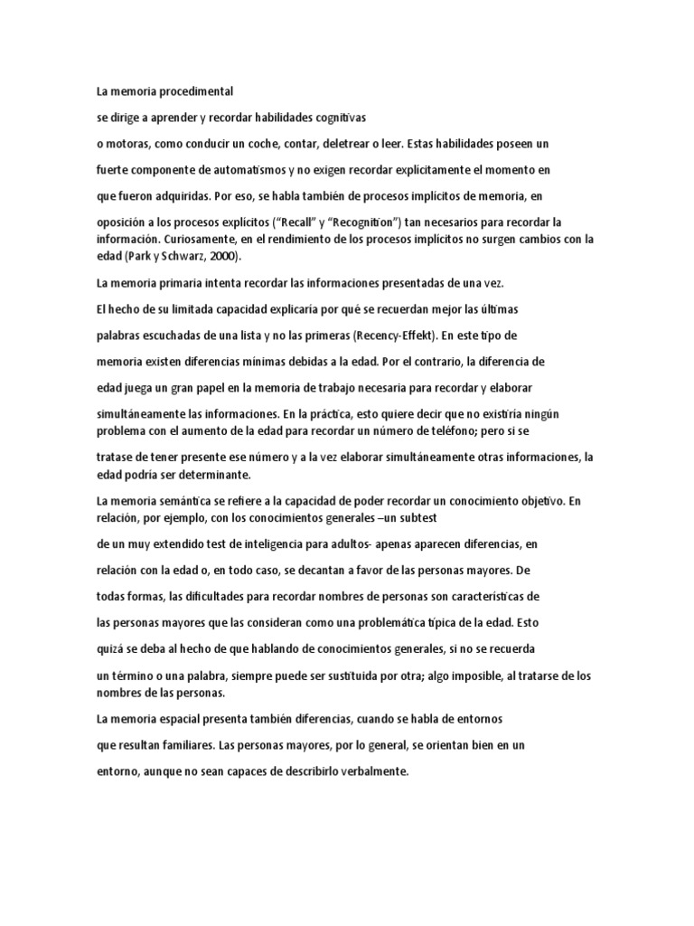 La Memoria Procedimental | PDF