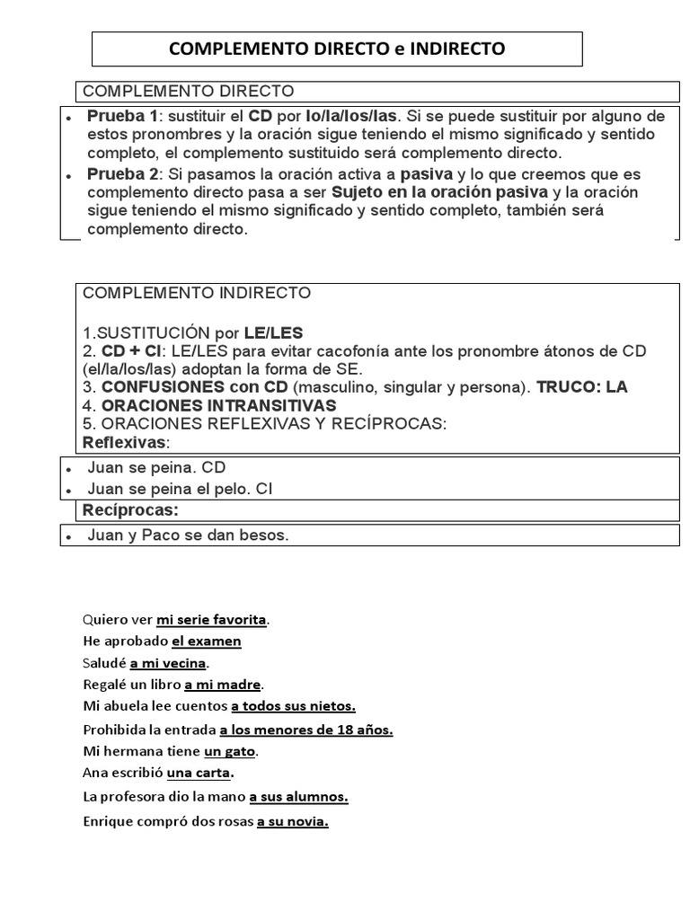 Complemento Directo Indirecto 3 Eso | PDF