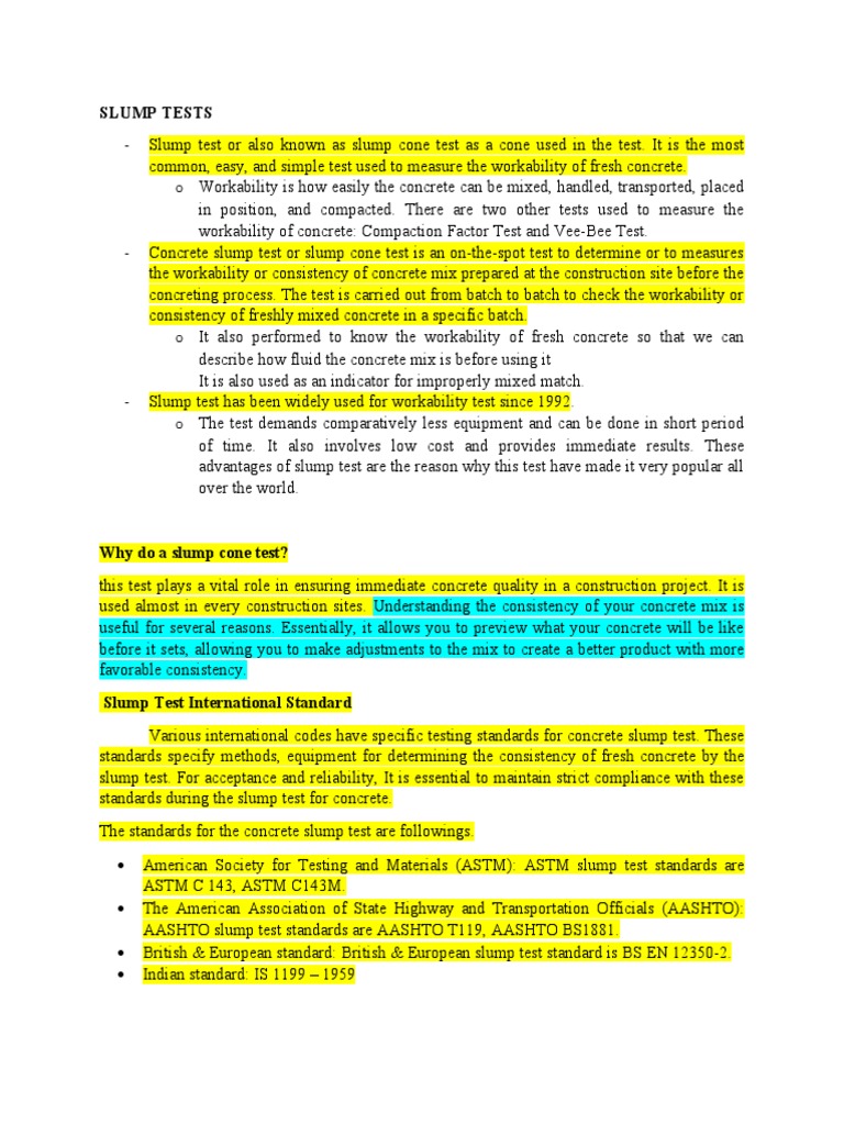 SLUMP TESTS Report | PDF | Concrete | Building Materials