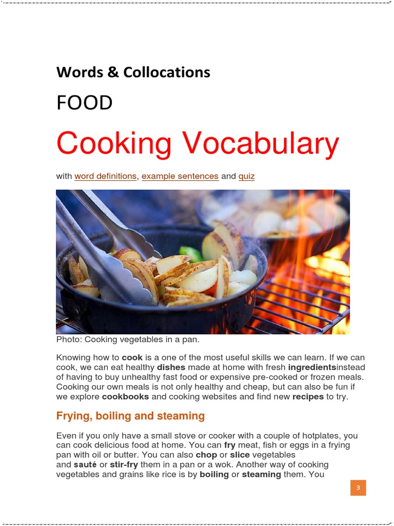 Cooking and Kitchen Vocabulary: Essential Terms for Preparing Healthy ...
