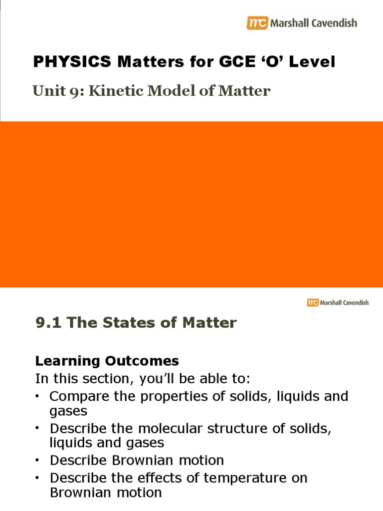 PHYSICS Matters For GCE O' Level: Unit 9: Kinetic Model of Matter | PDF ...
