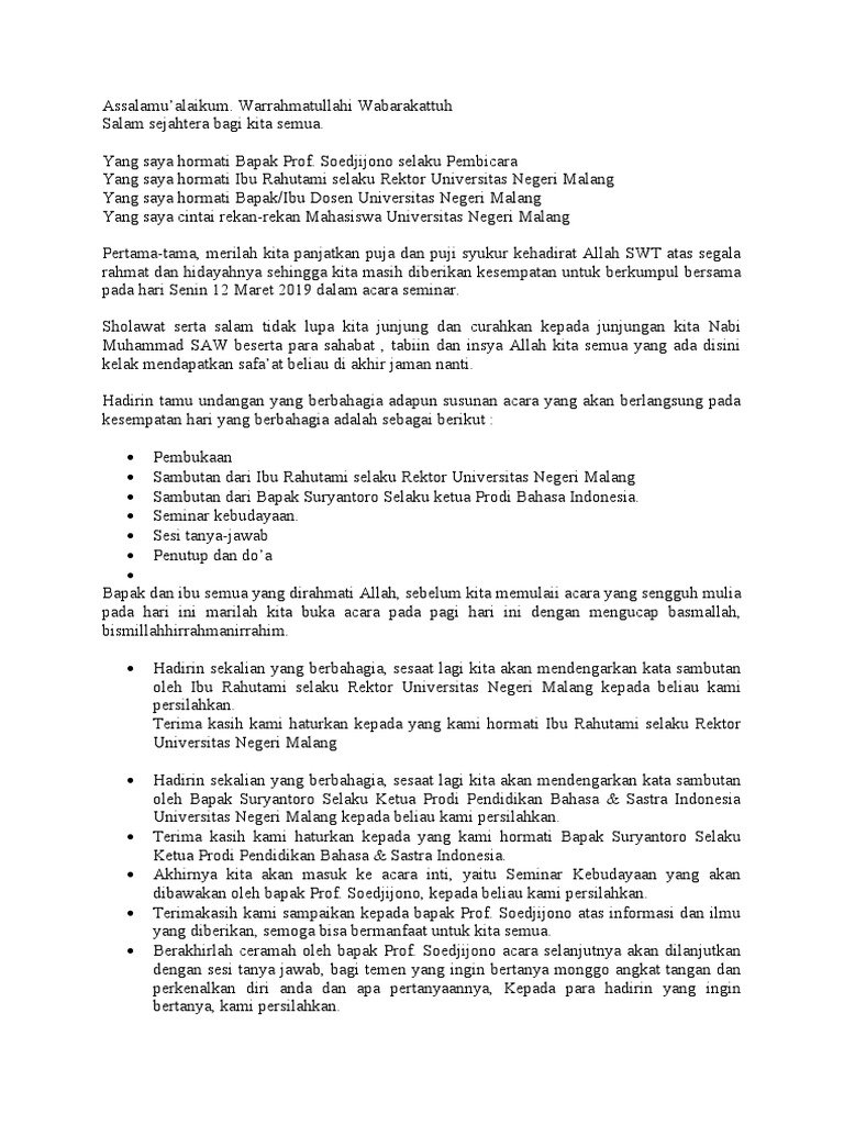 Teks Pembawa Acara Formal Seminar | PDF | Seni & Disiplin Bahasa | Kajian Bahasa Asing