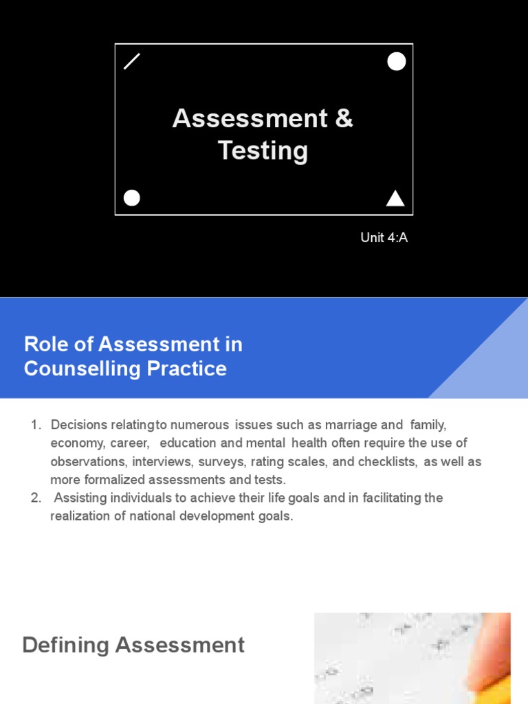 The Comprehensive Role of Assessment in Counseling Practice: Guiding ...