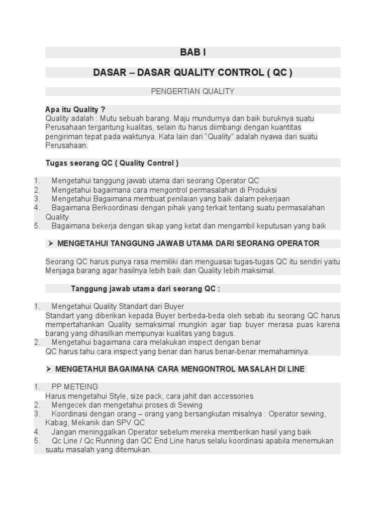 Dasar-Dasar QC Garment | PDF