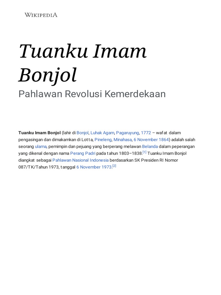 Tuanku Imam Bonjol - Wikipedia Bahasa Indonesia, Ensiklopedia Bebas | PDF