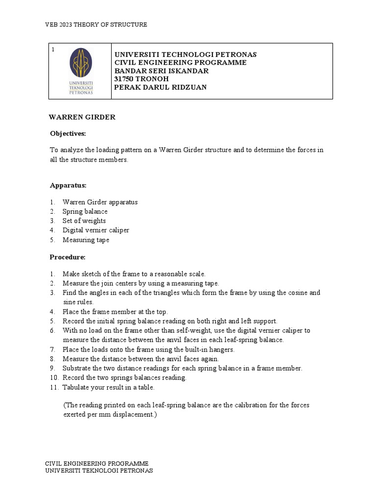 Warren Girder | PDF | Force | Metrology