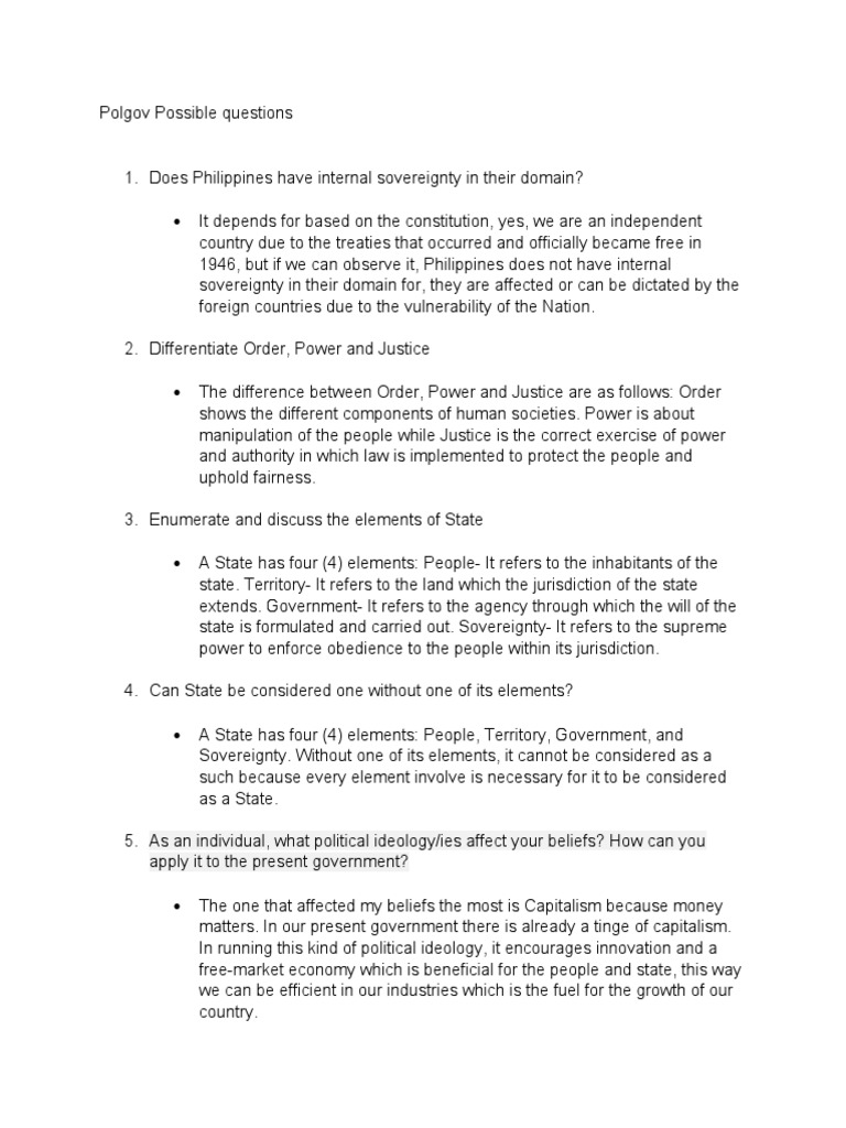 Polgov Possible Questions | PDF | Citizenship | Jurisdiction