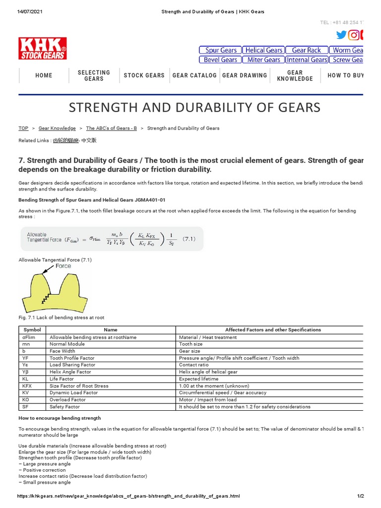 Strength and Durability of Gears - KHK Gears | PDF | Gear | Mechanical ...