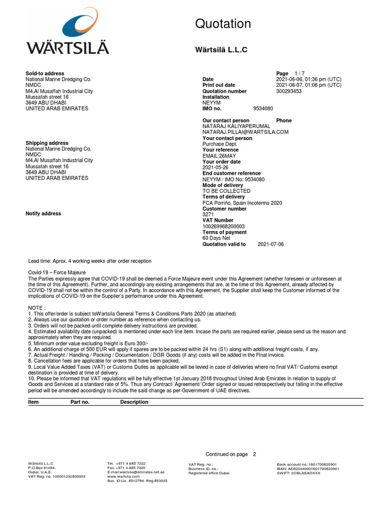 Neyym Tail Shaft Original EJ Seal Quotaion by Wartsila | PDF | Value Added Tax | Indemnity