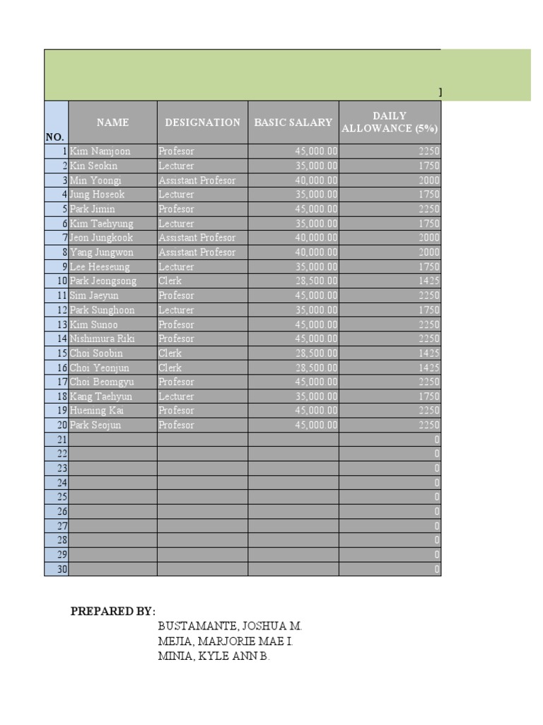 Name Designation Basic Salary Daily Allowance (5%) | PDF