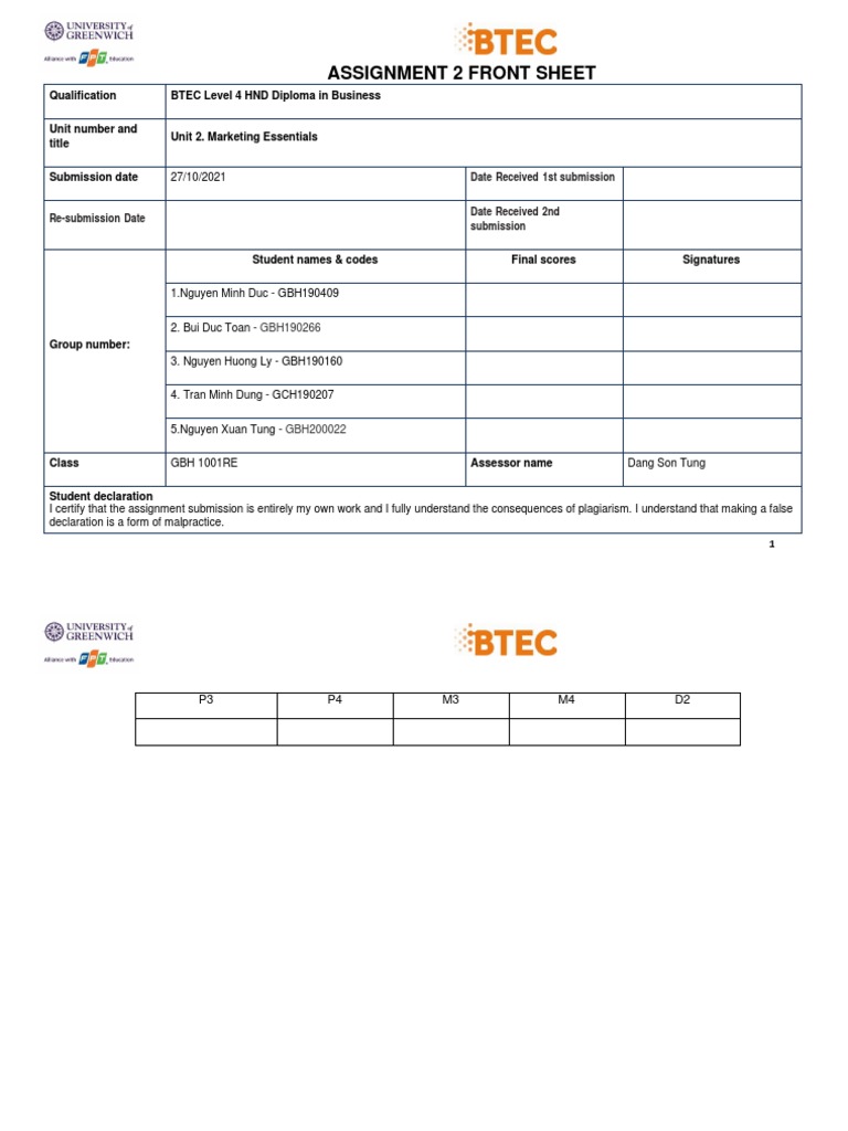 Assignment 2 Front Sheet: Qualification BTEC Level 4 HND Diploma in Business | PDF | Pricing ...