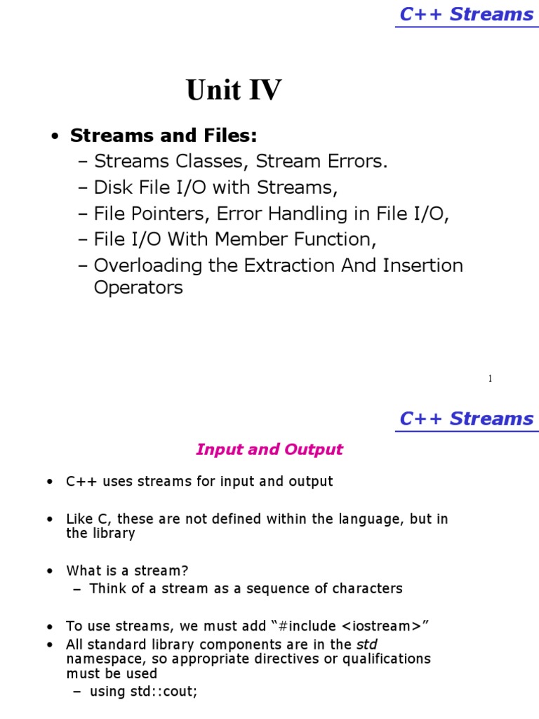 CPP IV C Streams | PDF | C++ | Input/Output