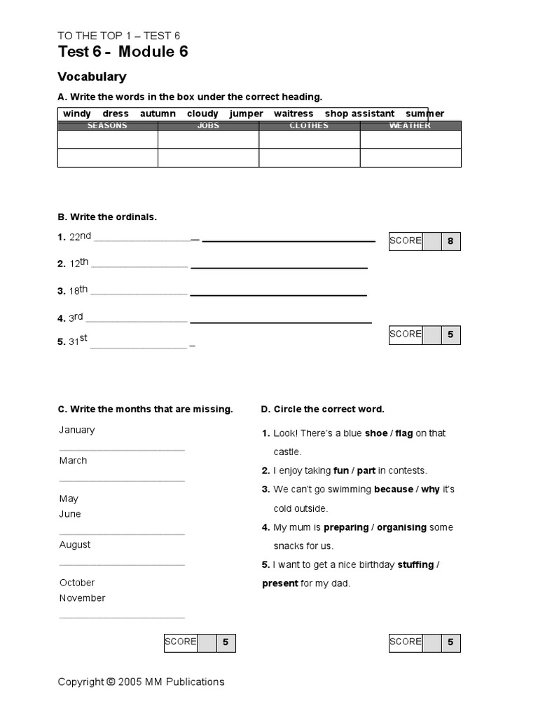 Test 6 - Module 6: Vocabulary | PDF