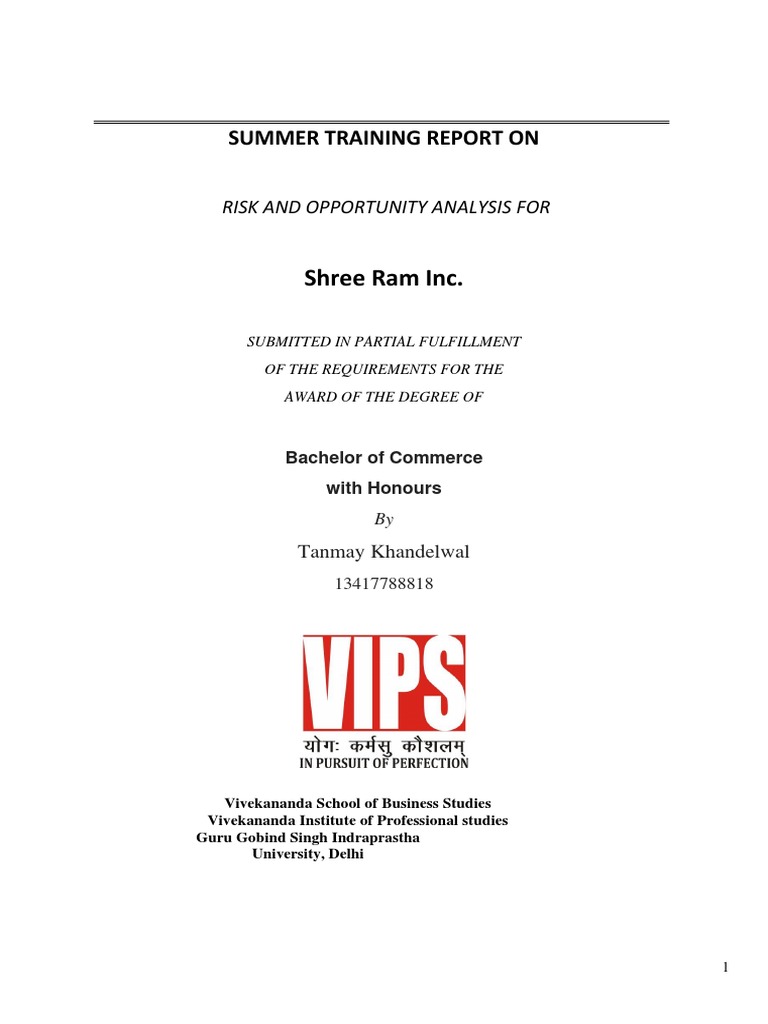 Tanmay Khandelwal 13417788818 SUMMER TRAINING REPORT Final | PDF | Risk | Qualitative Research