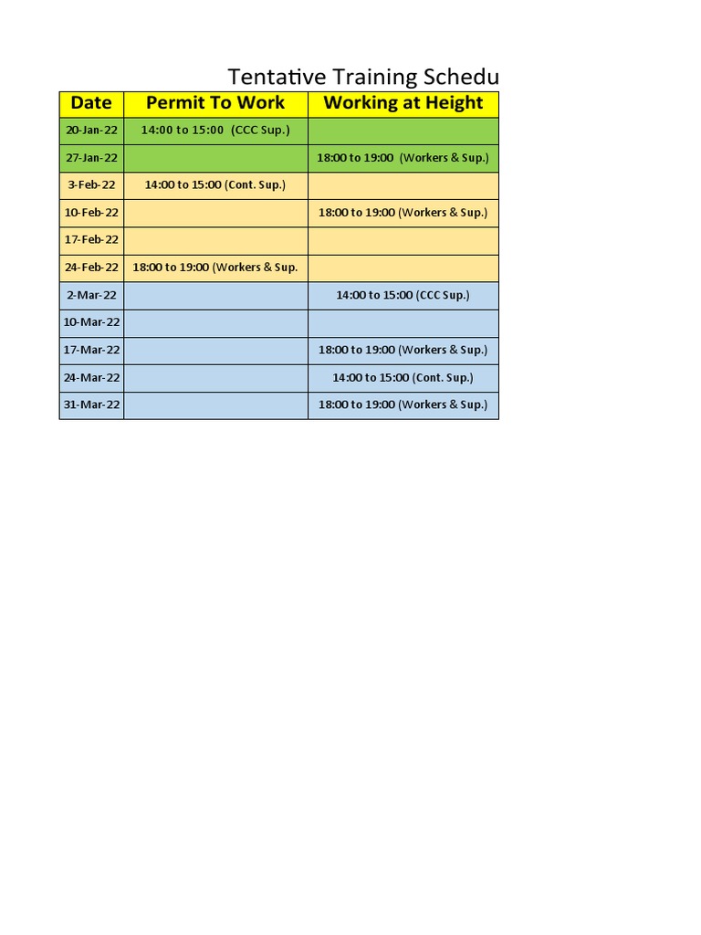 Tentative Training Schedule Overview | PDF