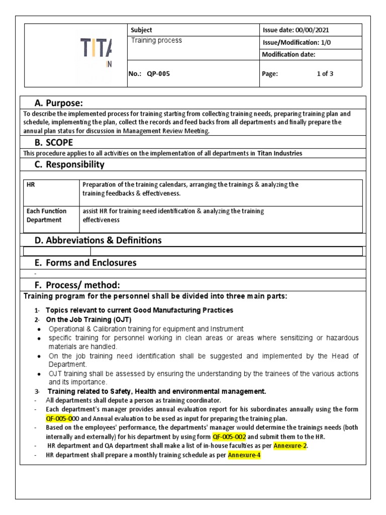 QP-005 Training Process | PDF | Evaluation | Business