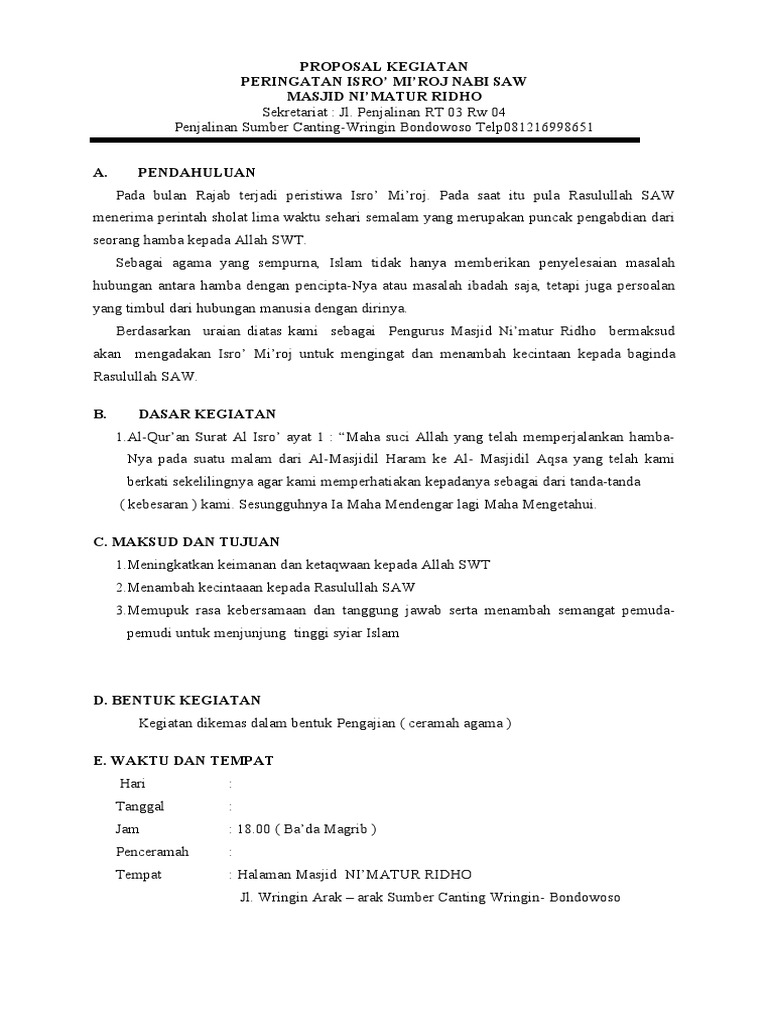 PROPOSAL Isro' Mi'roj Masjid Ni'matur Ridho | PDF