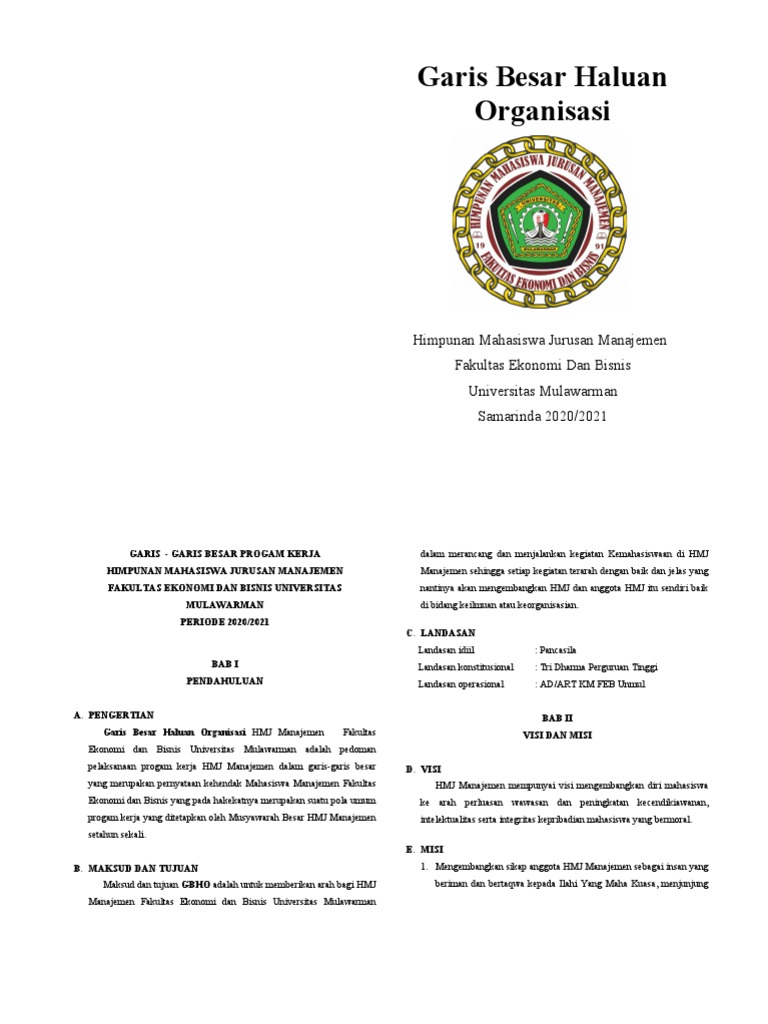 Garis Besar Haluan HMJ Manajemen Unmul | PDF