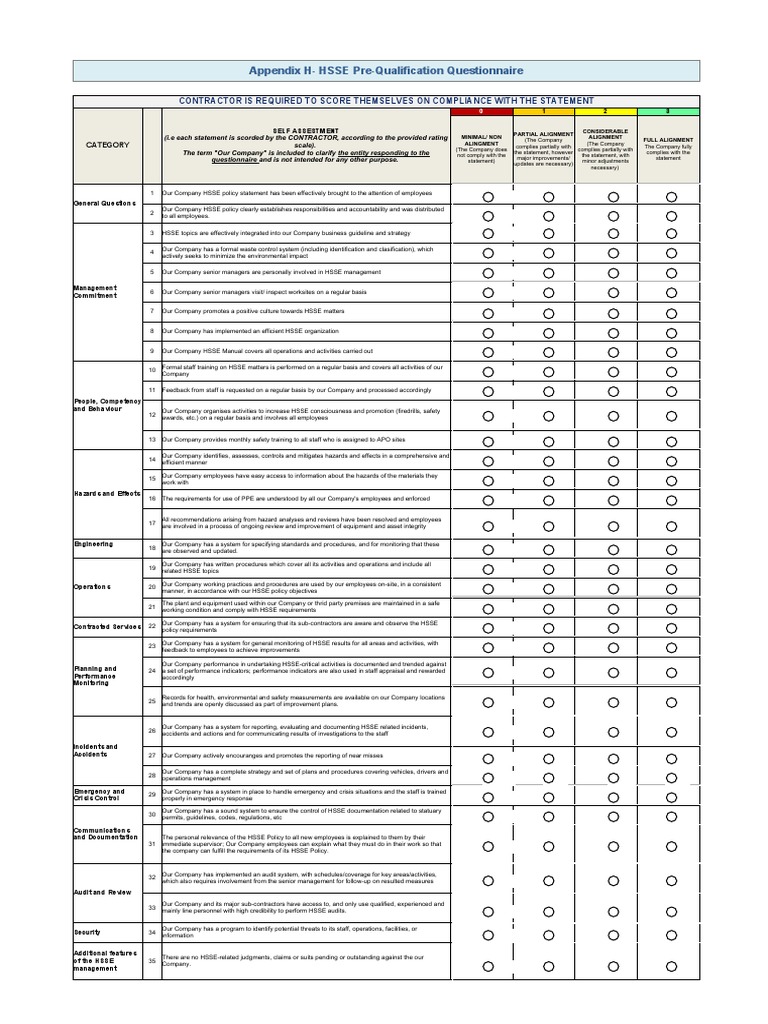HSSE Questionnaire (For Supply Vessels Services Evaluation) | PDF ...