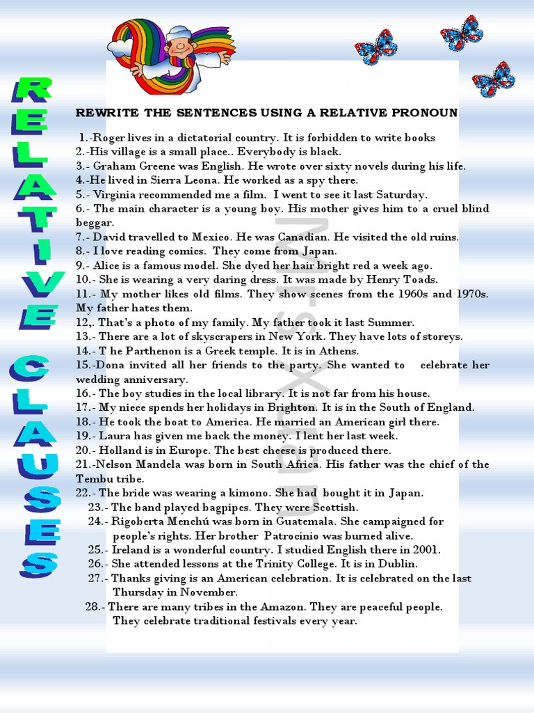 Rewrite The Sentences Using A Relative Pronoun | PDF | Mystery ...