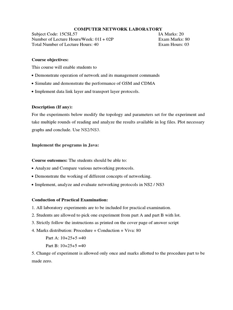 Computer Network Laboratory: Implement The Programs in Java | PDF | Network Socket | Network ...