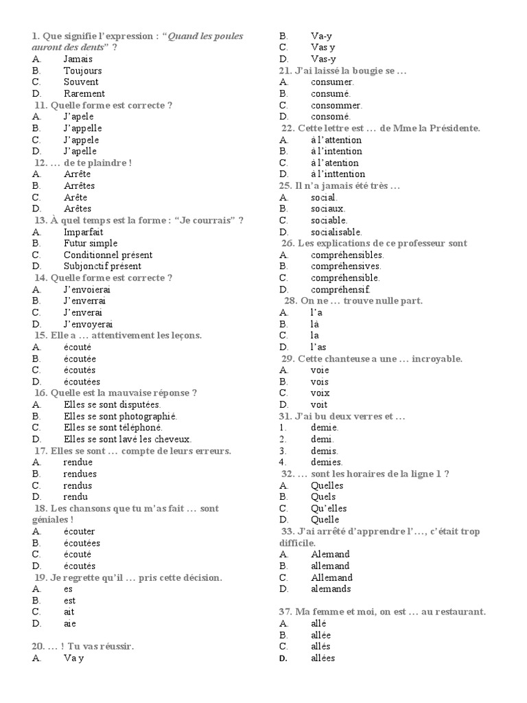 Quiz de Grammaire et Orthographe Française | PDF | Échecs