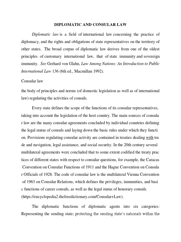 Diplomatic and Consular Law Overview | PDF | Diplomatic Mission ...