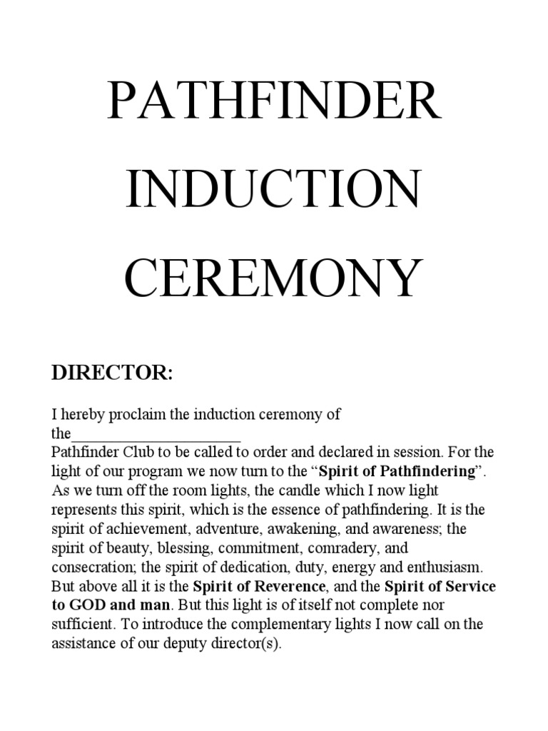 Pathfinder Induction Ceremony Script-1 | PDF | Religious Belief And Doctrine | Religious ...