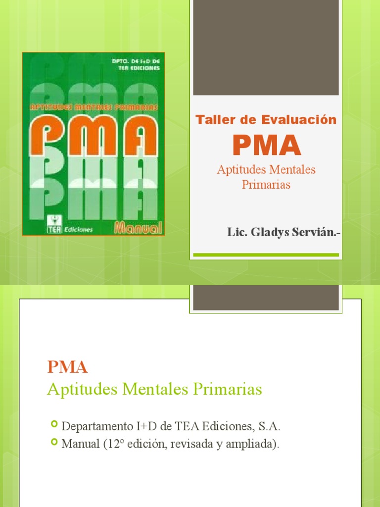 Taller de Evaluación - TEST PMA | PDF | Inteligencia | Razonamiento ...