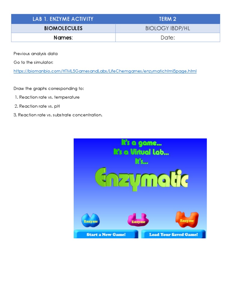 LAB 1. Enzyme Activity Guide | PDF | Games & Activities