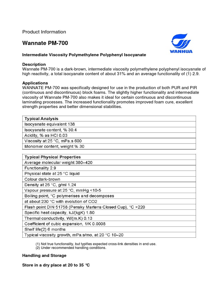 Wannate PM-700 Isocyanate Overview | PDF | Breathing | Carbon Dioxide