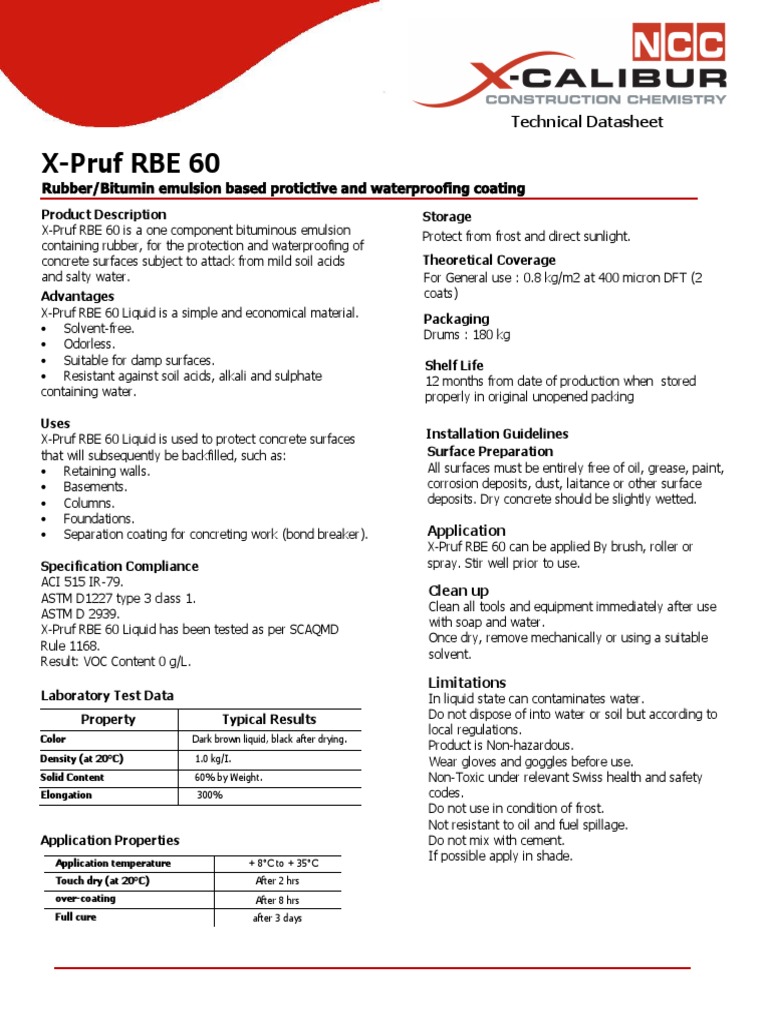 X-Pruf RBE 60: Rubber/Bitumin Emulsion Based Protictive and ...