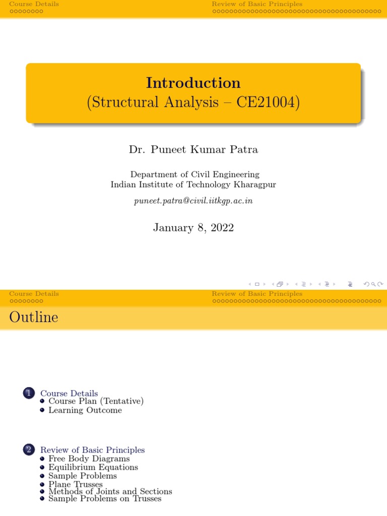 (Structural Analysis - CE21004) : Dr. Puneet Kumar Patra | PDF | Truss ...
