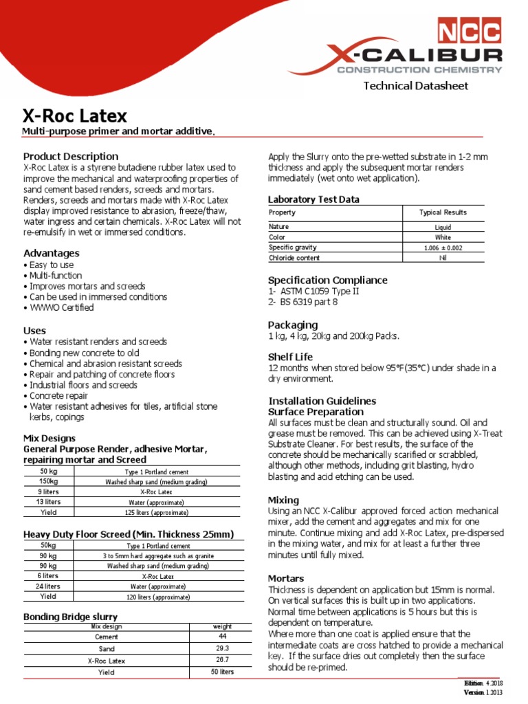X-Roc Latex: Product Description | PDF | Concrete | Mortar (Masonry)