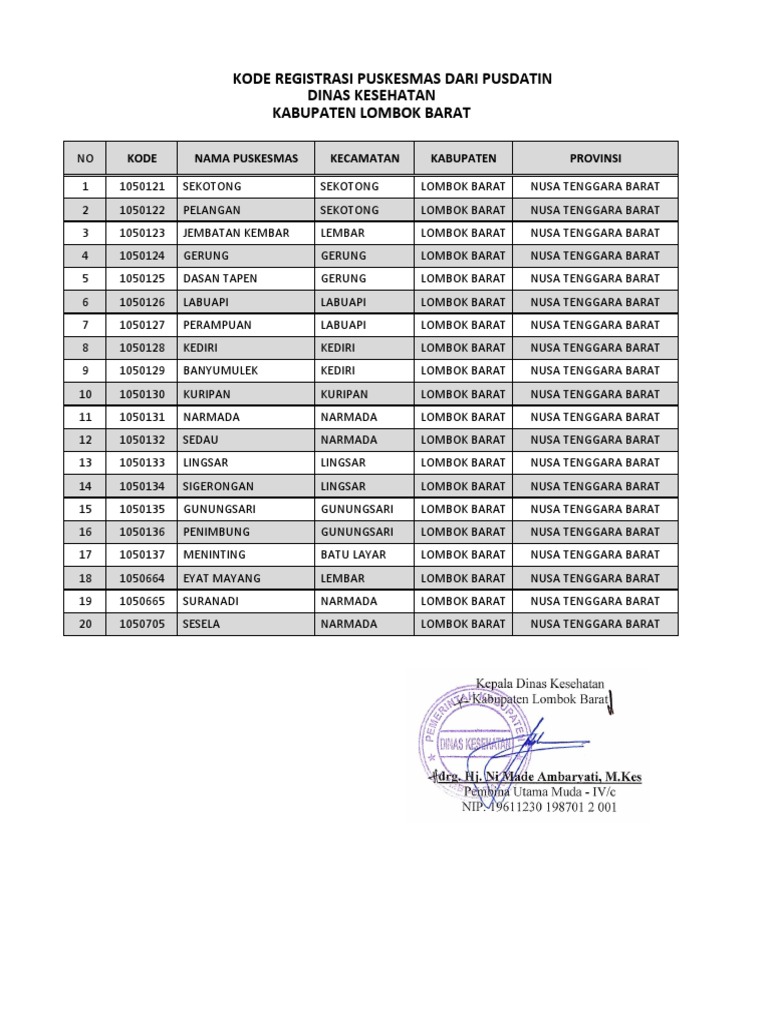 Kode Registrasi Pusdatin | PDF