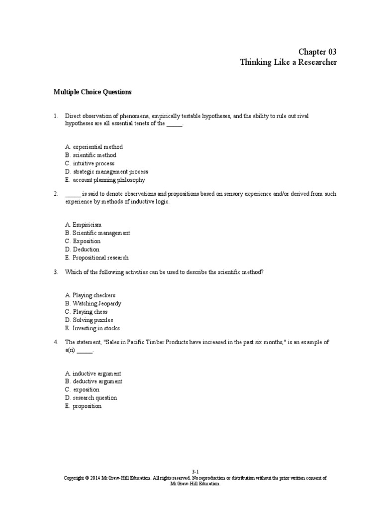 Thinking Like A Researcher: Multiple Choice Questions | PDF | Inductive Reasoning | Deductive ...