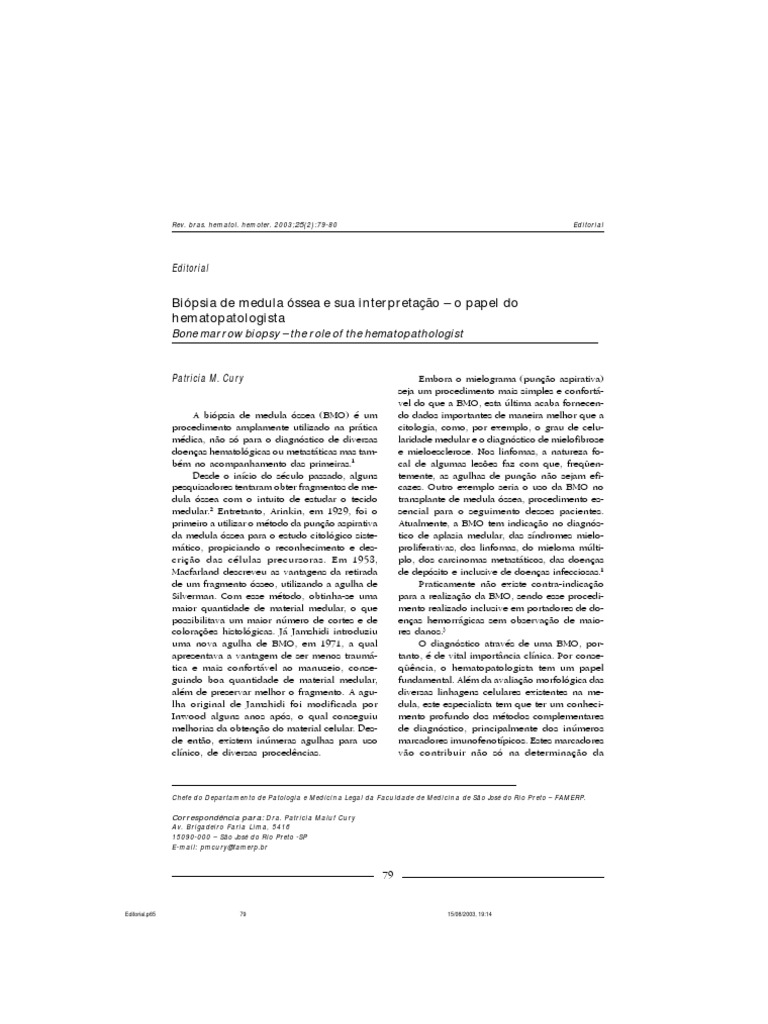 Biopsia de medula óssea | Patologia | Sistema de Saúde