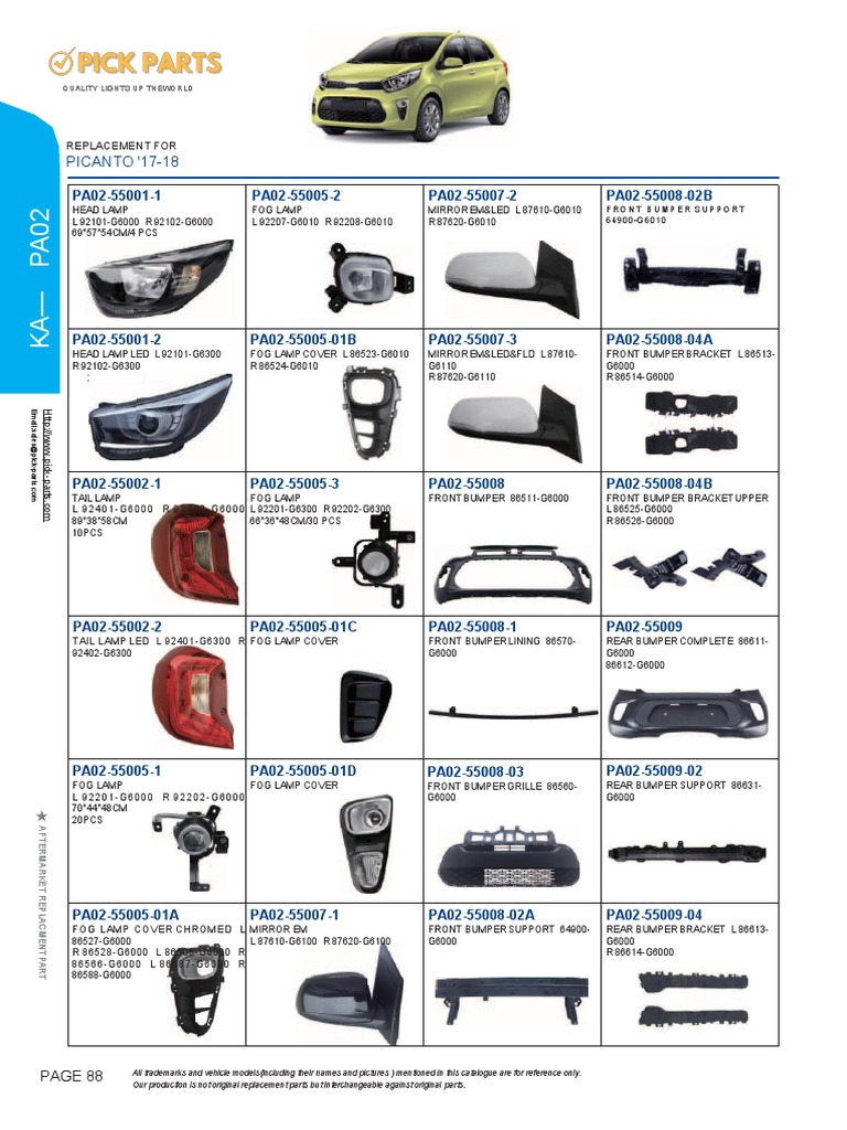 Kia Picanto Aftermarket Parts Catalogue | PDF | Vehicle Technology ...